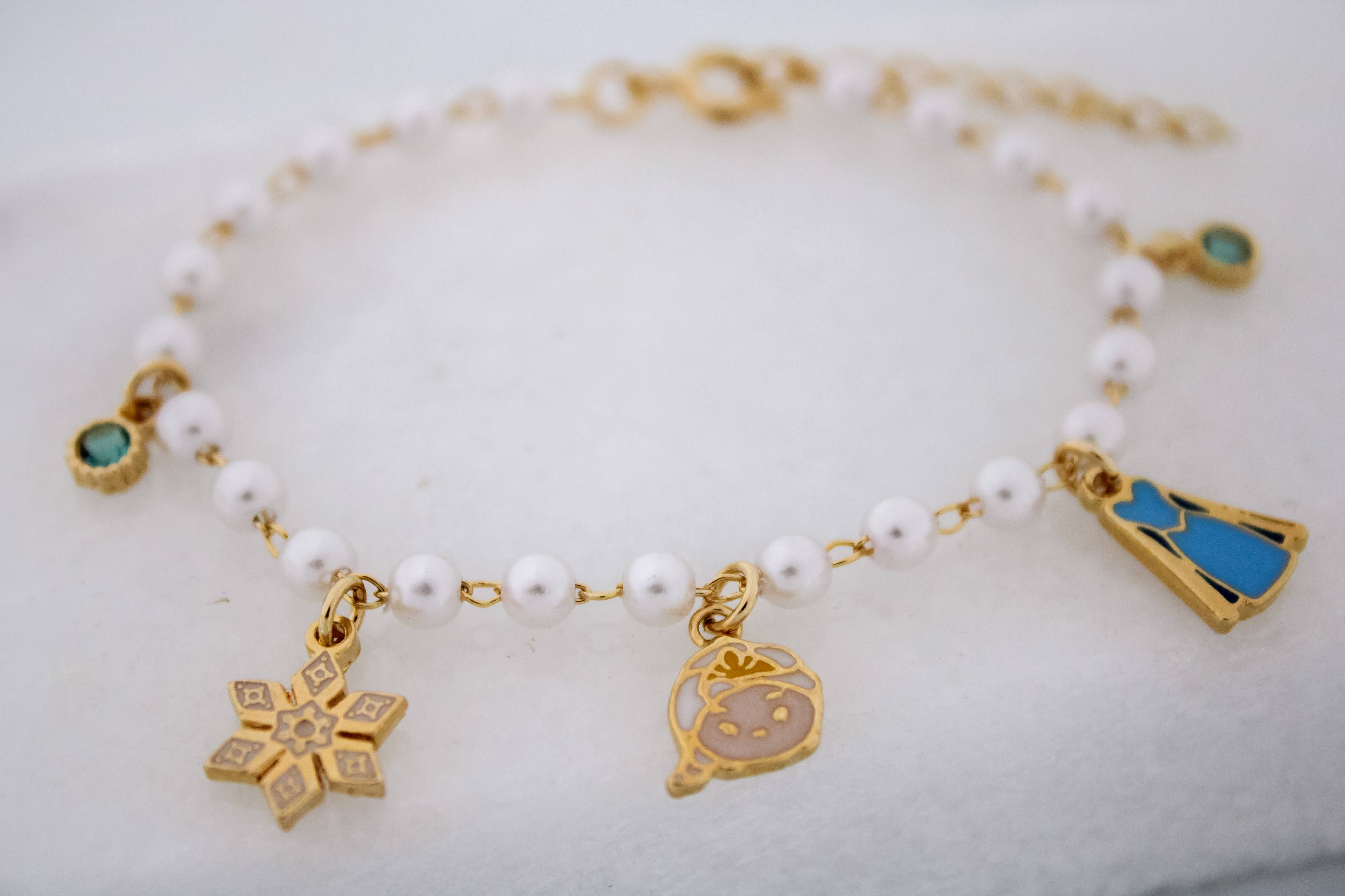 Pulsera infantil perla con dijes princesa – Silver Line